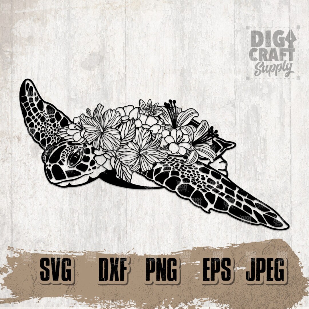 Sea Turtle Florals Svg, Flower Water Animal Clipart, Summer Vibes ...