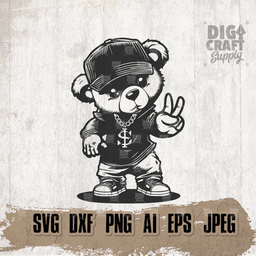 Hip Hop Teddy Peace Sign Svg | Hippie Bear Cutfile | Hipster Animal ...