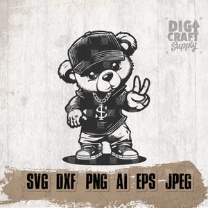 Hip Hop Teddy Peace Sign Svg | Hippie Bear Cutfile | Hipster Animal ...