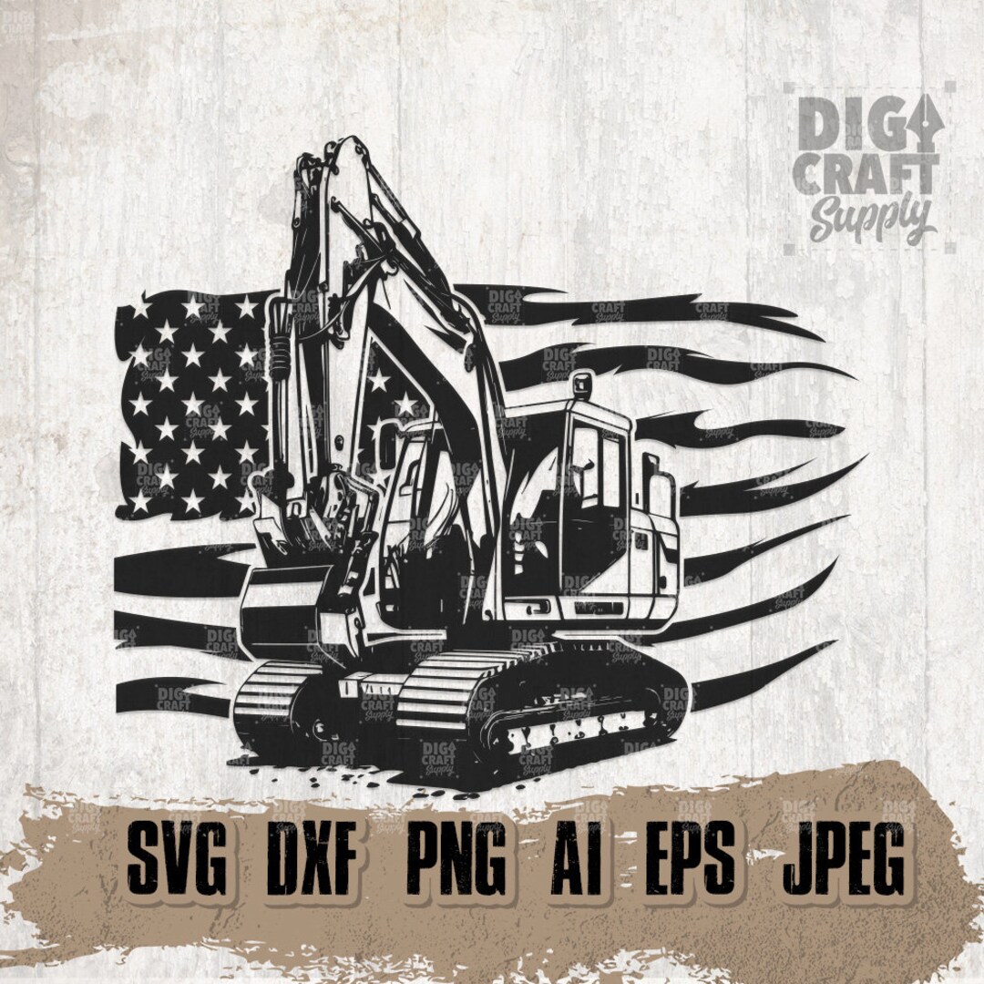 US Excavator Svg, Heavy Equipment Stencil, USA Contractor Dad Gift Idea ...