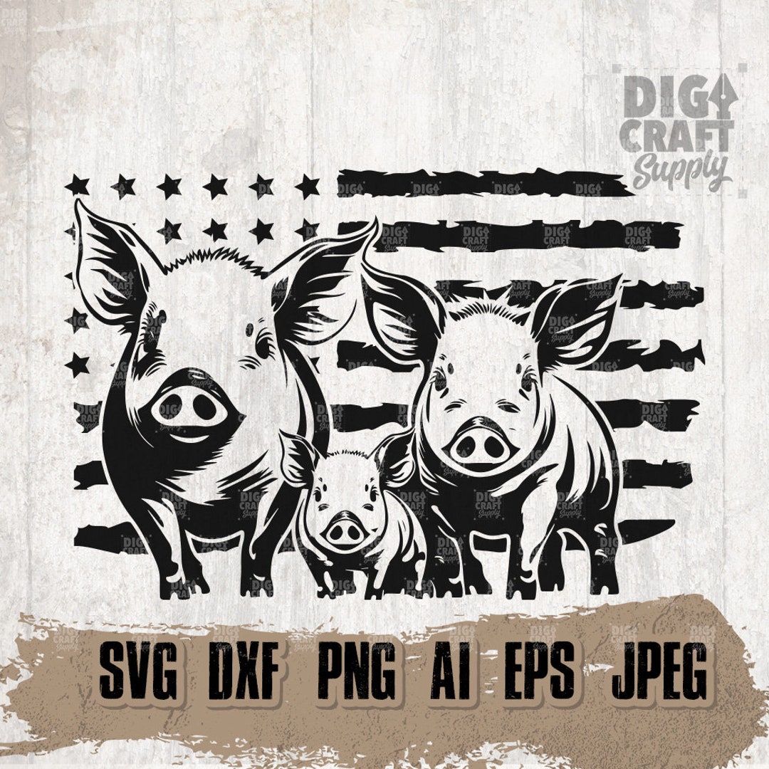 US Family Pigs, Farm Pig Clipart, Farmer Dad Gift Idea Dxf, USA ...