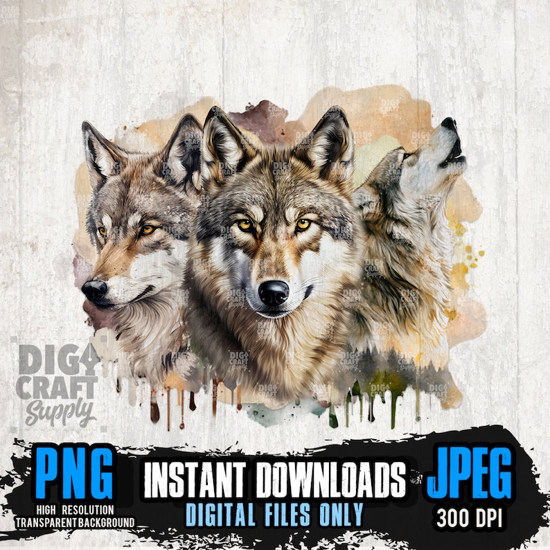 3 Wolves PNG Files for Sublimation, Snow Animal Printable, Outdoor Hunt ...