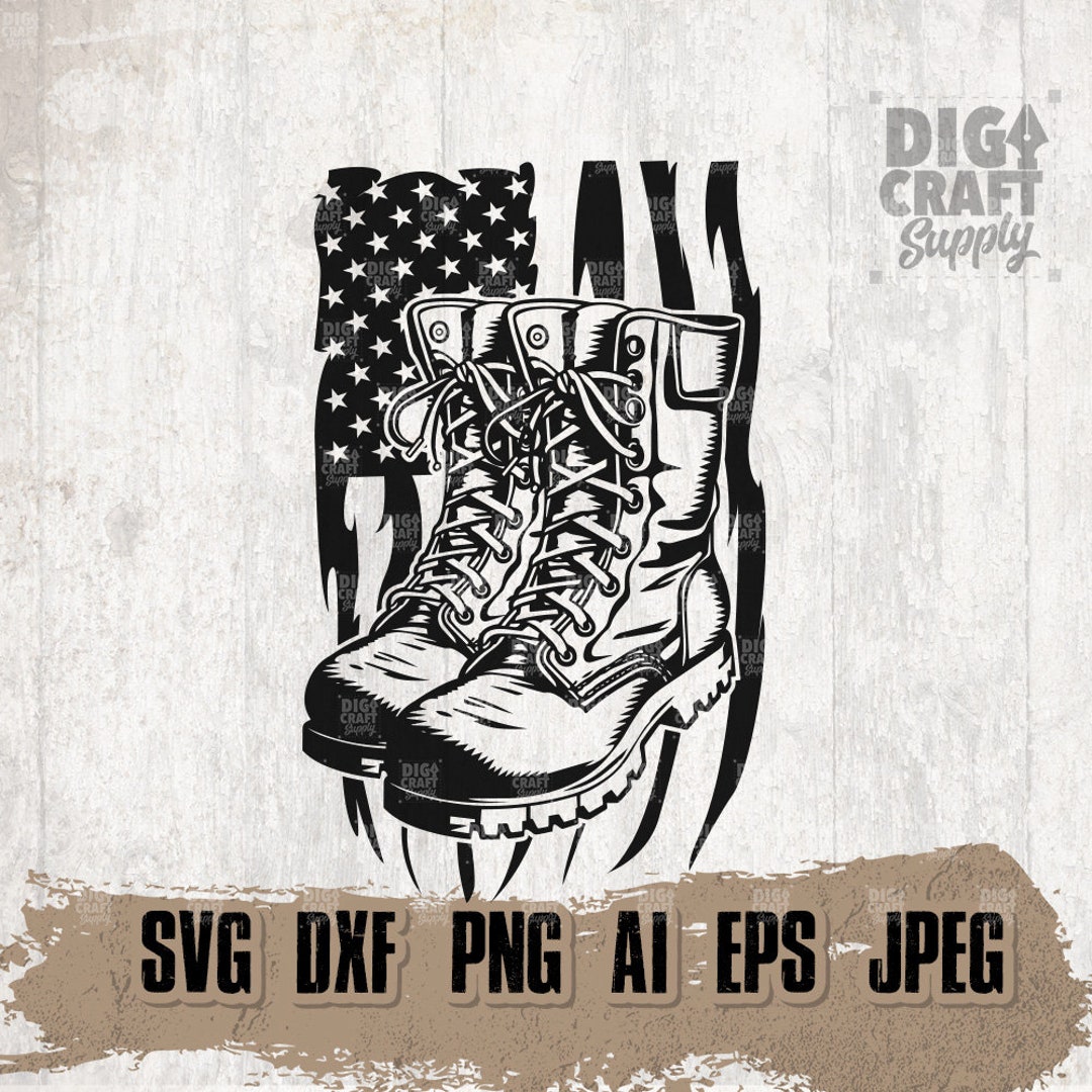 US Combat Boots Svg, Military Gear Clipart, Army Shoes Stencil ...