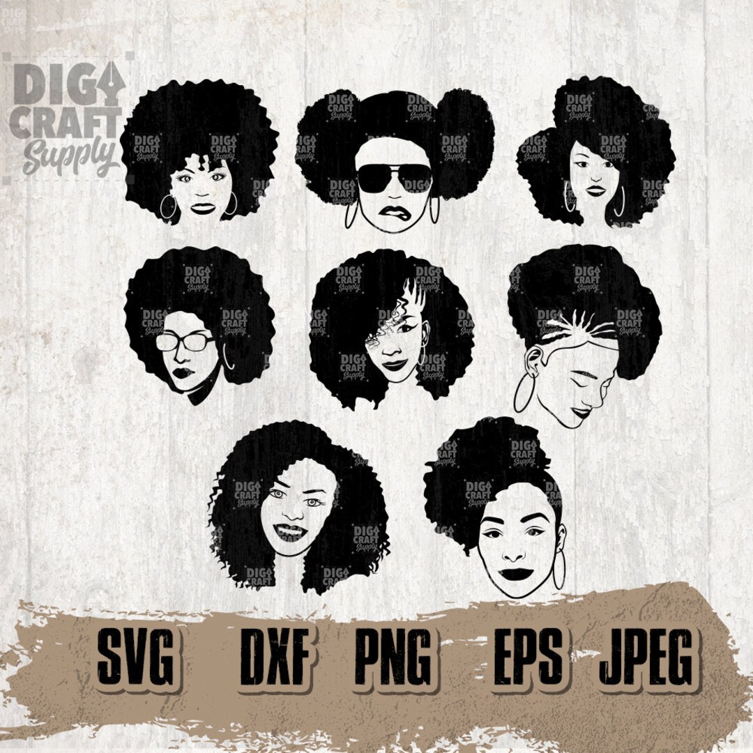 8 Afro Woman Bundle Svg, Bundle Svg, Afro Svg, Afro Bundle Svg, Black ...