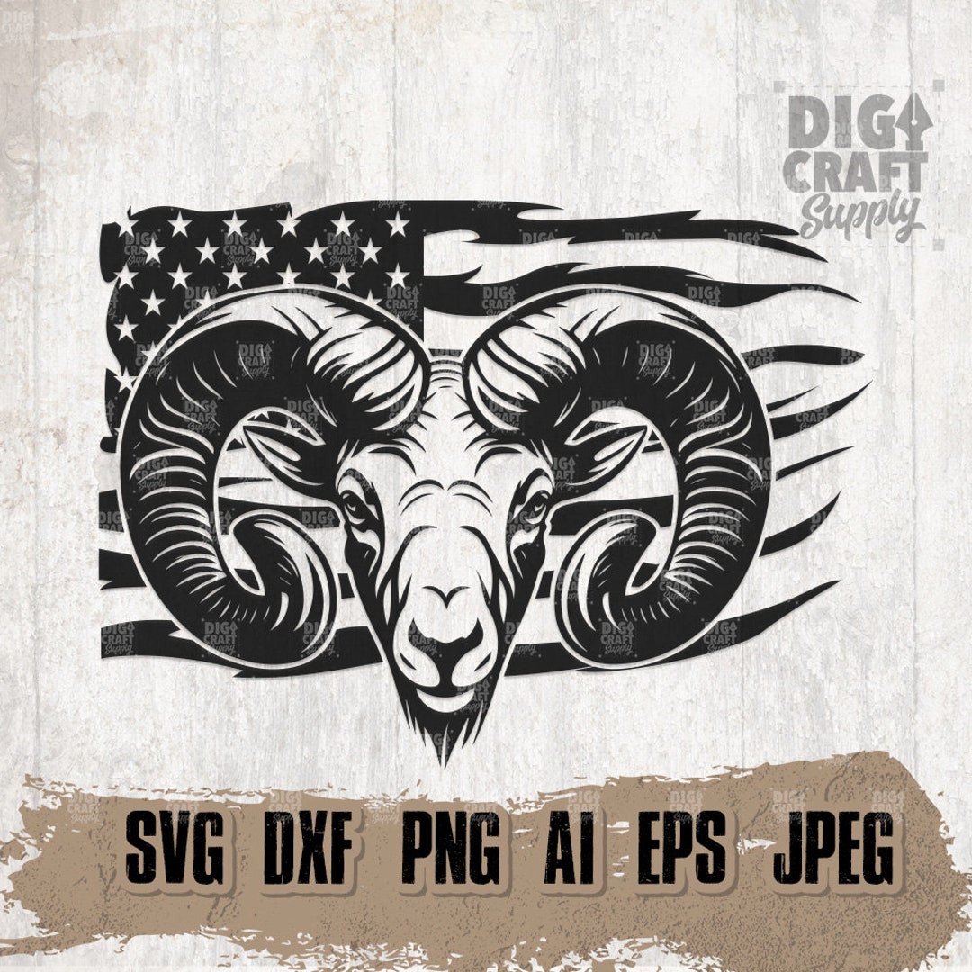 US Ram Svg, Bull Clipart, Dryland Animal Stencil, Big Boho Horns ...