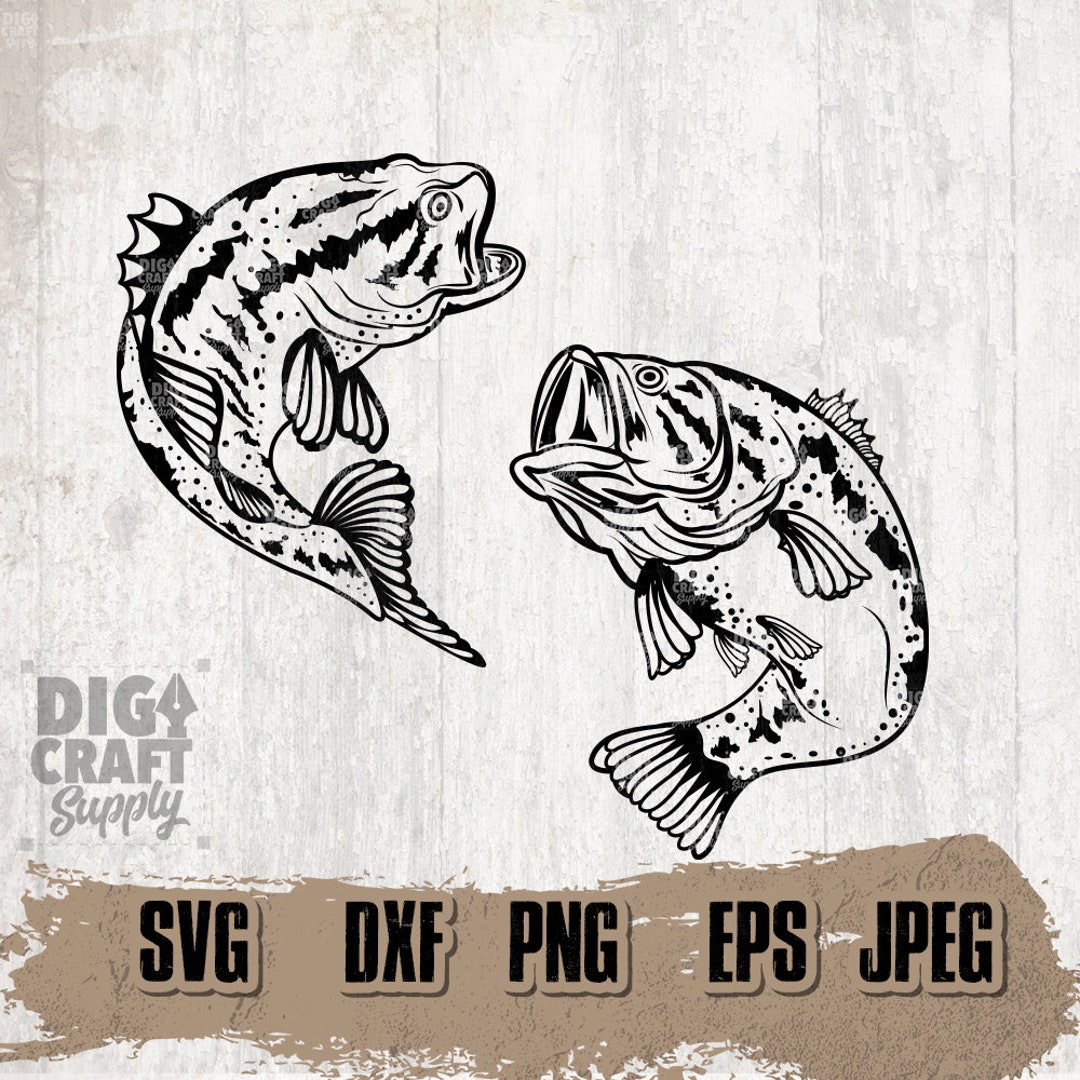 2 Bass Fish Svg, Bass Fishing Svg, Fishing Svg, Bass Fish Svg, Bass ...