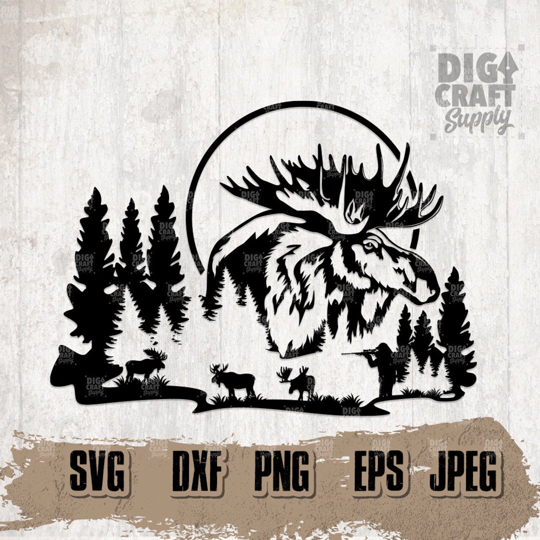 Moose Hunting Scene Svg, Moose Svg, Moose Clipart, Moose Cutfile ...