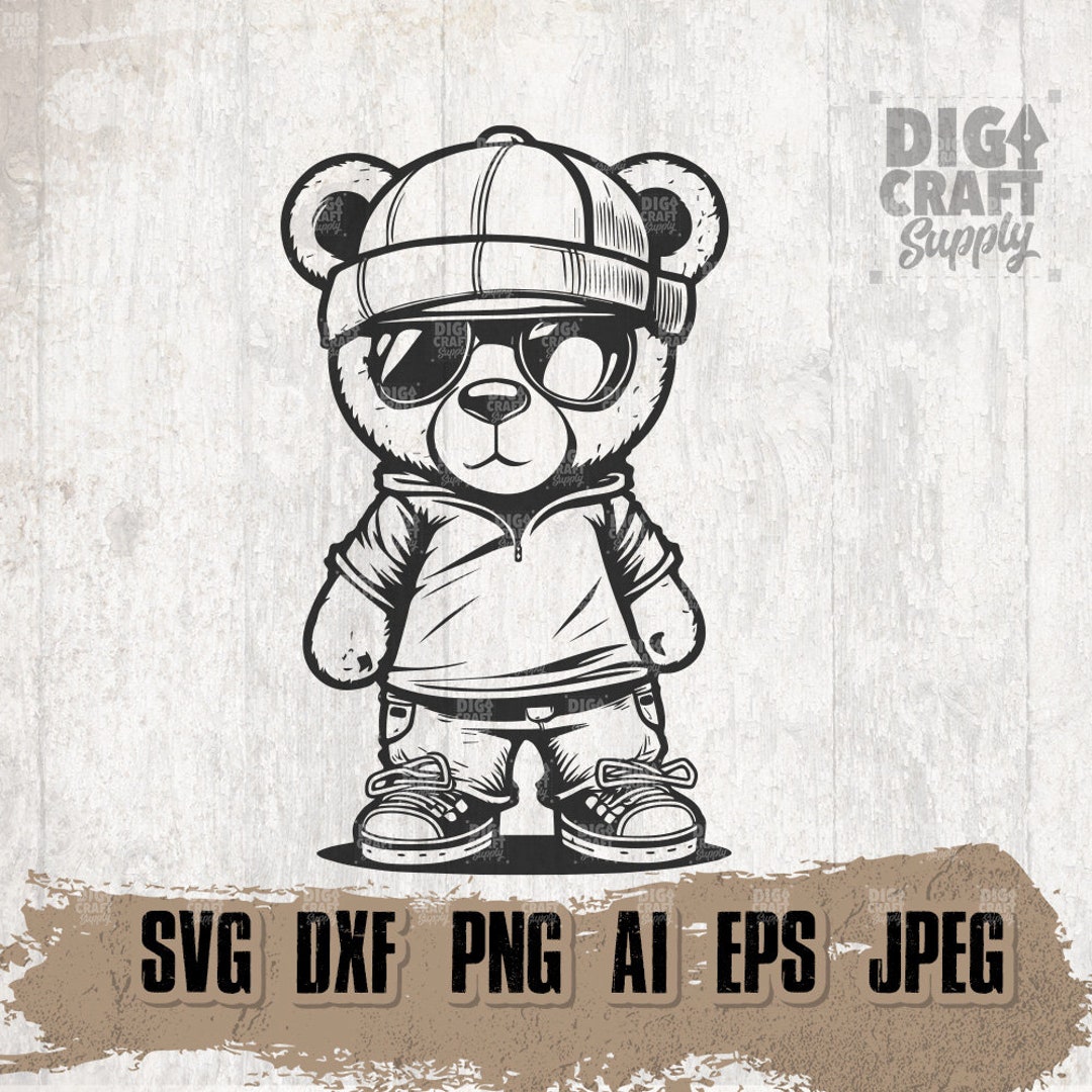 Cool Teddy Svg, Hip Hop Grizz Cutfile, Hippie Bear Clipart, Bad ...