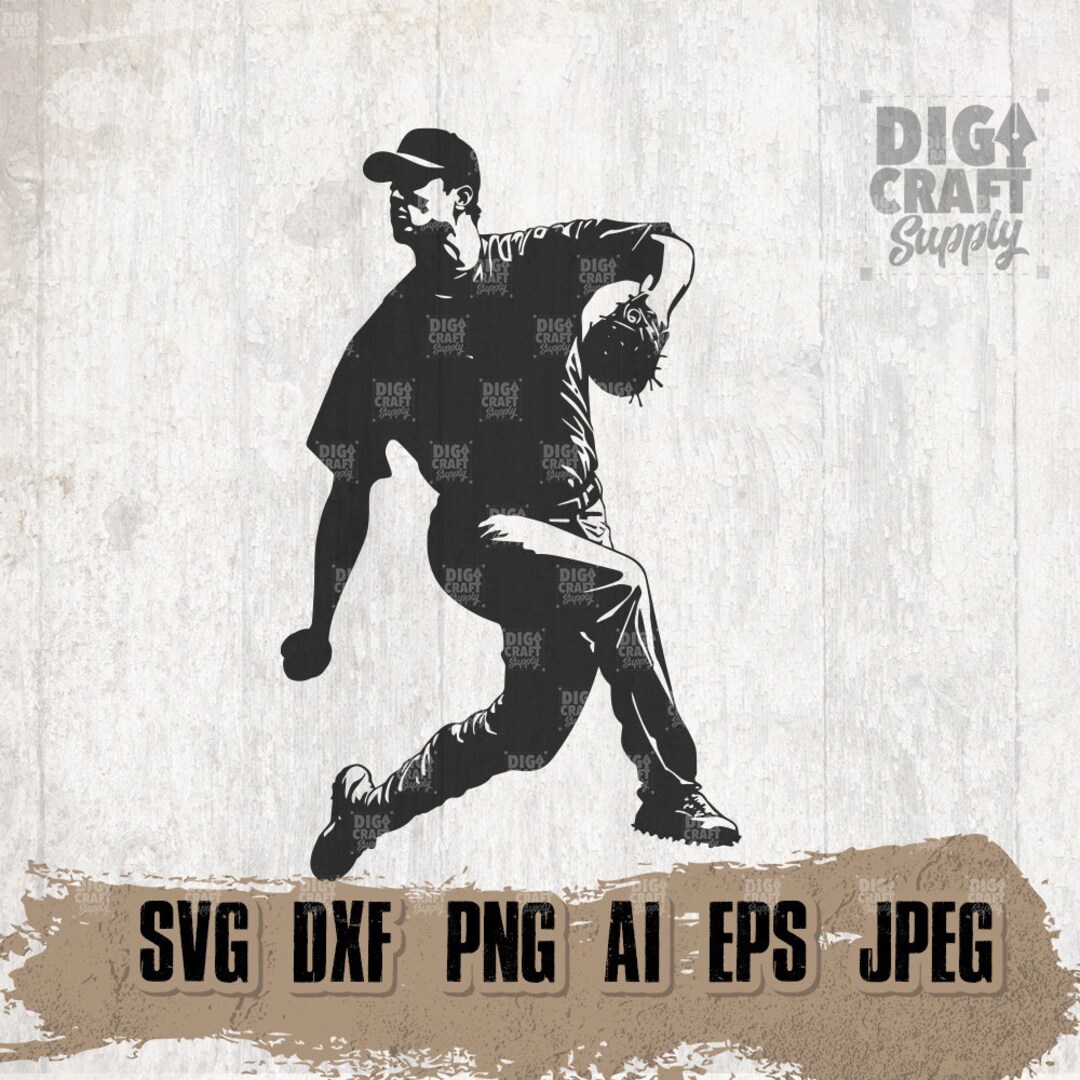 Baseball Player Svg, Sports Dad Cutfile, Pitcher Stencil, Catcher ...