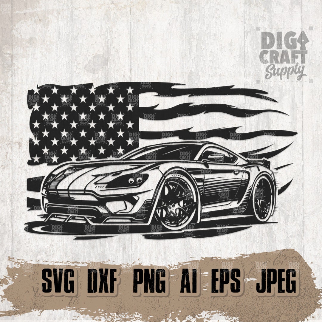 US Sports Car Svg, Racer Dad Clipart, Racing Vehicle Stencil, USA ...