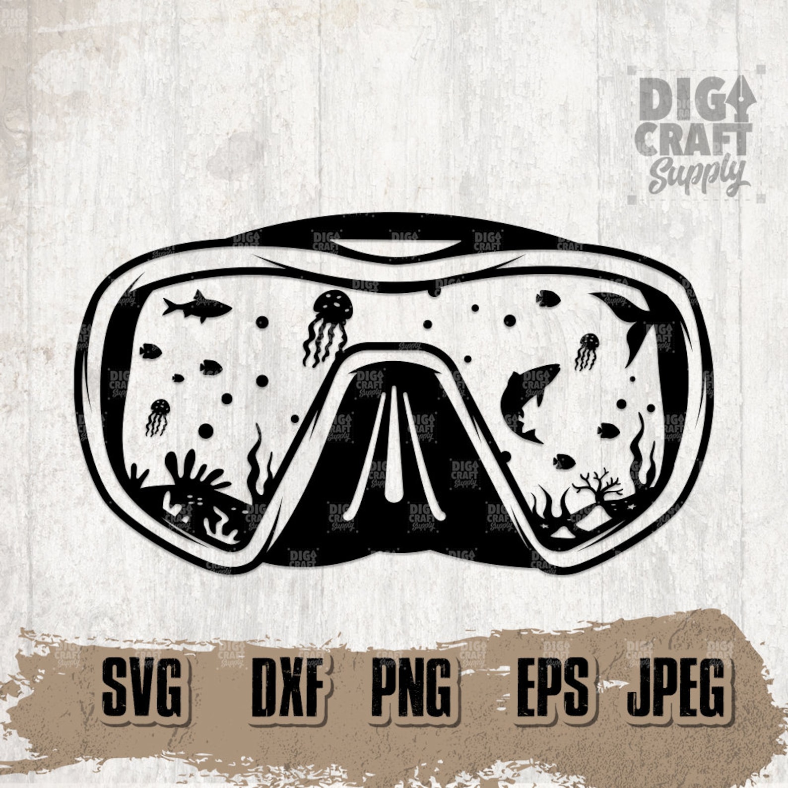 Scuba Mask Scene Svg, Scuba Diver Svg, Diving Goggles Svg, Underwater ...