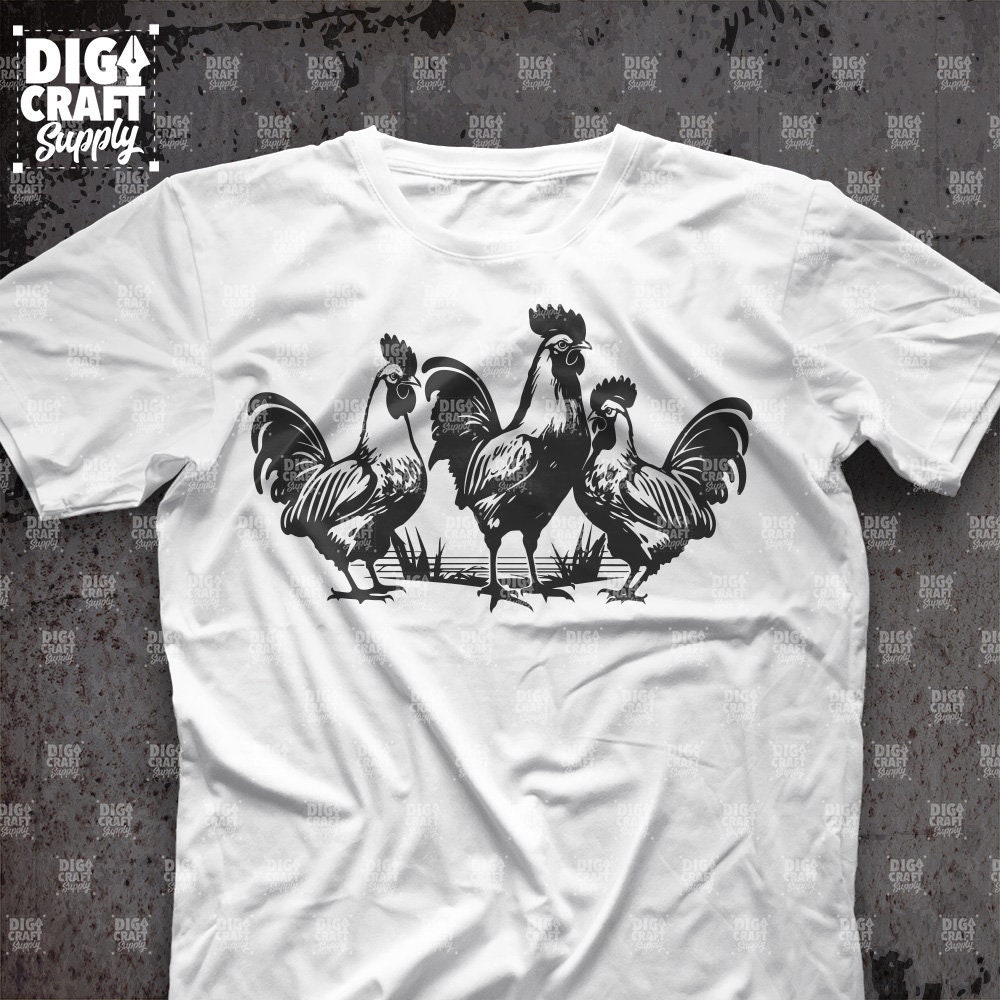3 gallo svg imágenes prediseñadas de pollo de granja - Etsy México