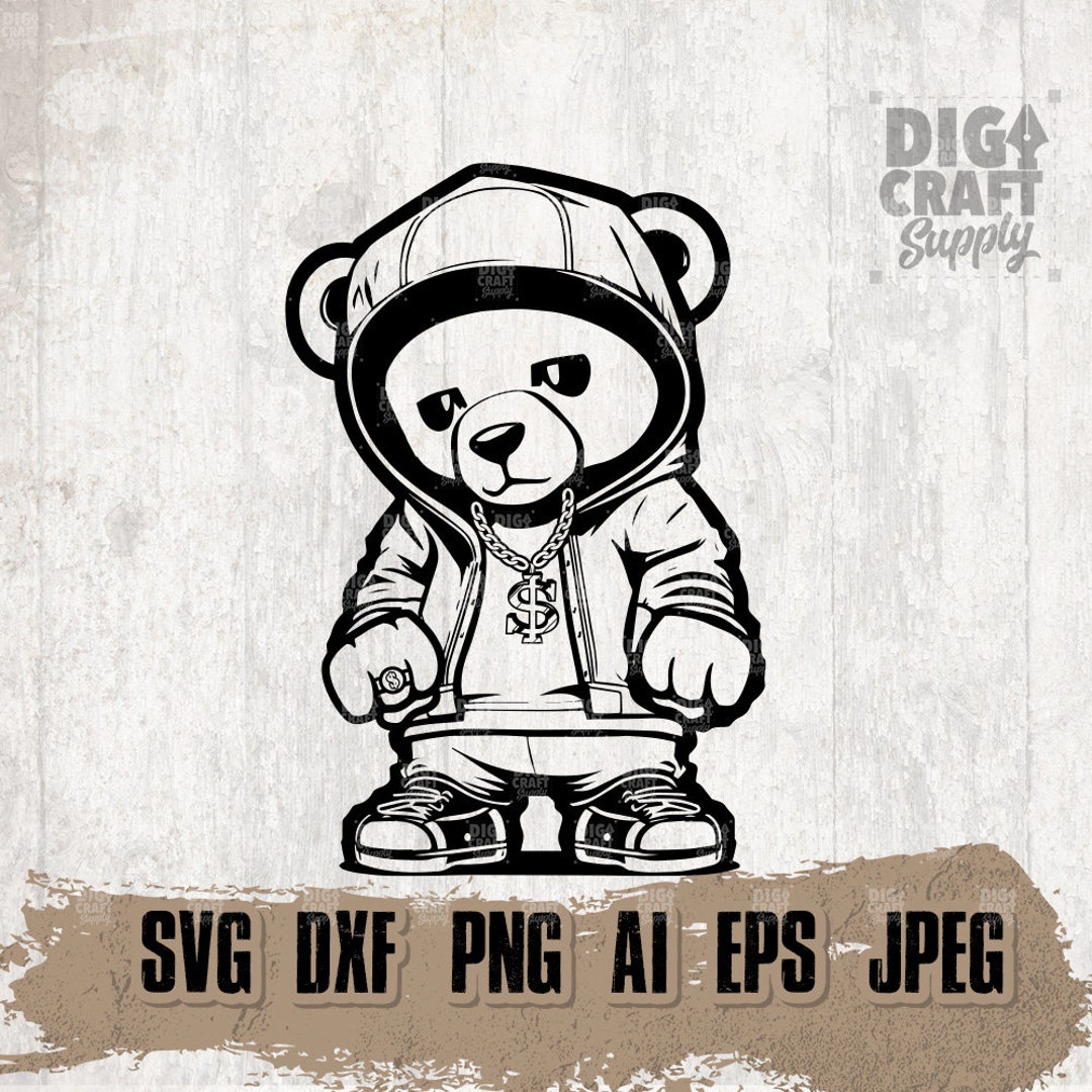Hip Hop Teddy Svg | Hippie Bear Cutfile | Hipster Animal Stencil ...