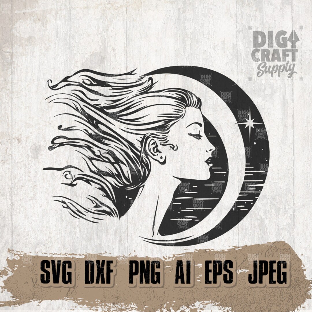 Girl Moonshine Svg, Celestial Lady Clipart, Mystical Woman Cutfile ...