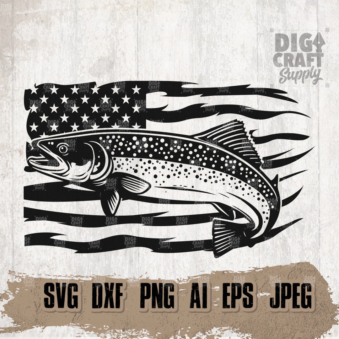 US Trout Fish Svg, Angler Dad Clipart, Fresh Water Cutfile, Lake ...