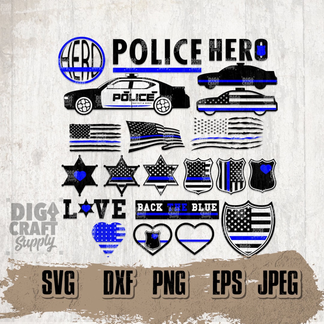 21 Police Blue Thin Line Clipart Svg, Police Clipart, Police Cutfile ...