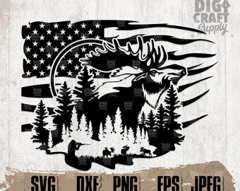 US Moose Scene Svg, Moose Clipart, US Outdoor Svg, Moose Cutfile, US ...