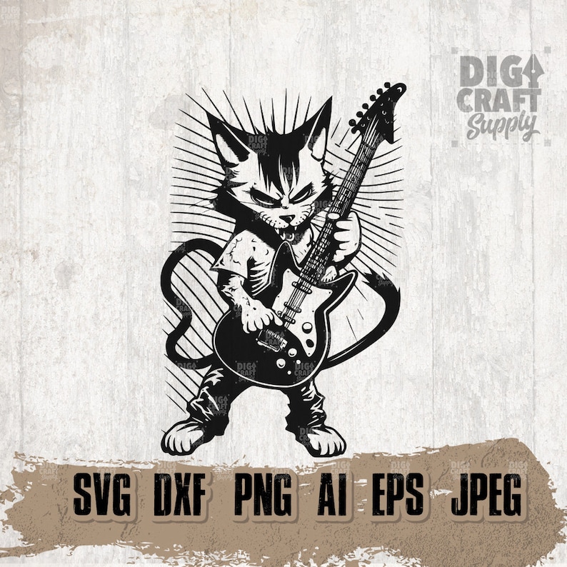 Rockstar Cat With Guitar Svg, Guitarist Clipart, Rocker Dad Shirt Png ...