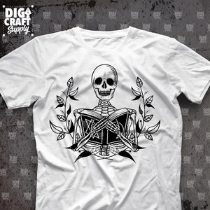 Skeleton Reading Book Spell Svg, Skeleton Svg, Witchcraft Svg, Magic ...