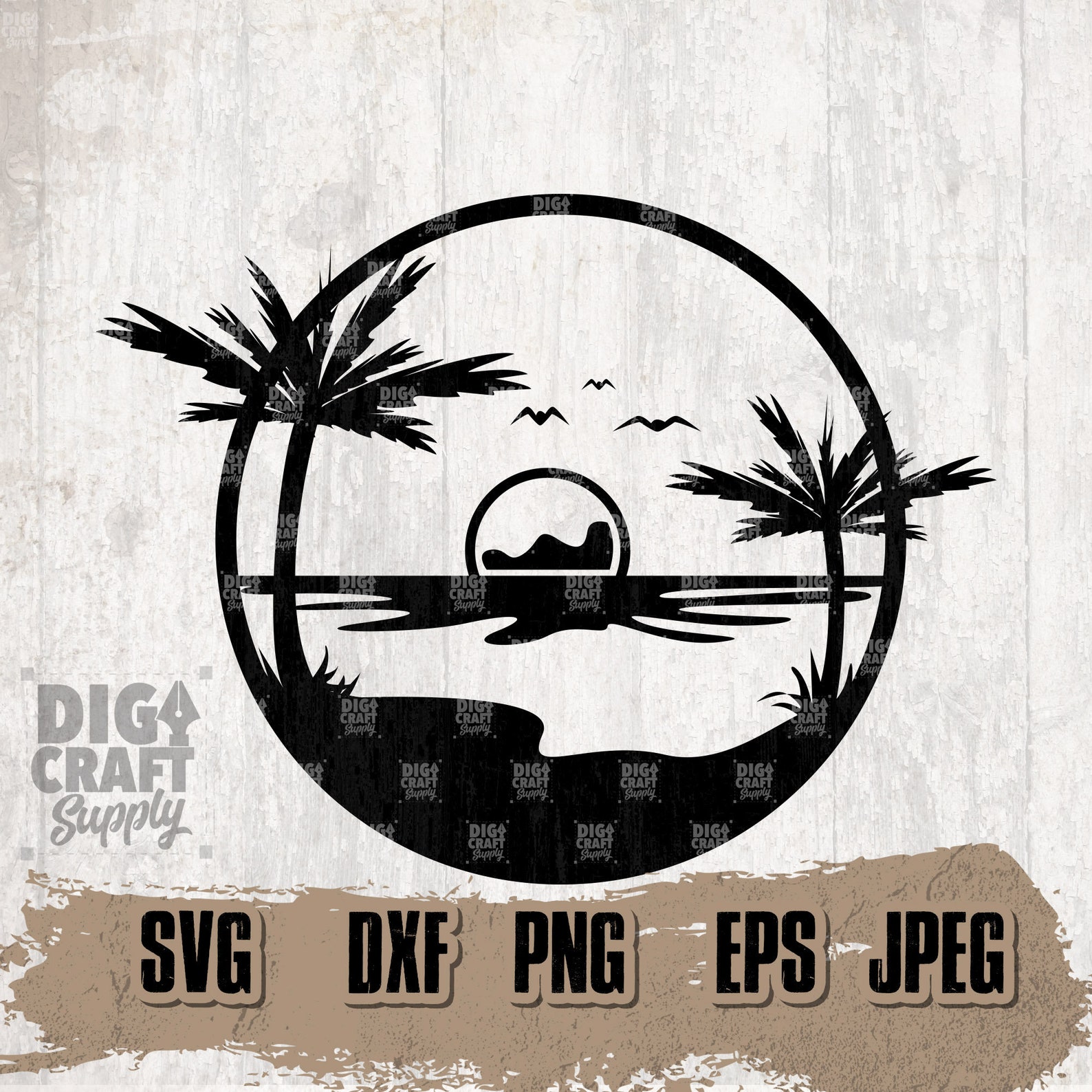 Sunset Beach #3 Digital Downloads, Sunset Svg, Sunset Stencil, Beach ...