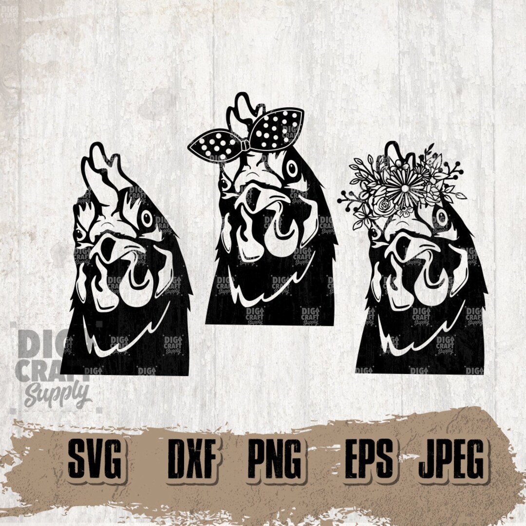 Chicken Digital Download 2, Chicken Svg, Rooster Svg, Chicken Head Svg ...