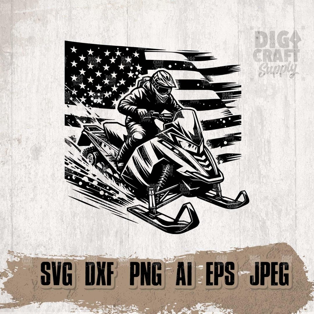 US Snowmobiler Rider Svg | Snowmobile Clipart | Snow Vehicle Stencil ...