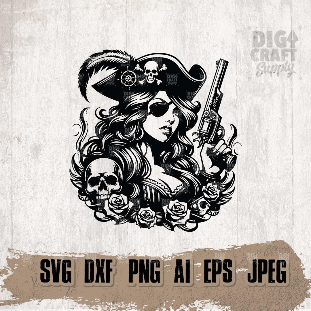Pirate Svg | Pirate With Flowers Clipart | Sea Thief Stencil | Floral ...