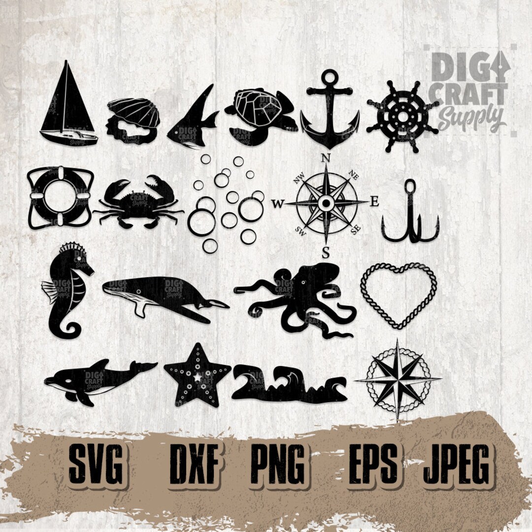 19 Sea Icons and Creature Bundle Svg, Sea Bundle Svg, Beach Icons Svg ...