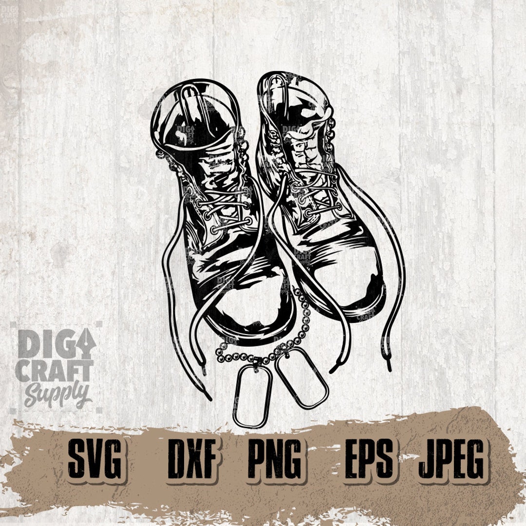 Army Boots and Dog Tags Digital Downloads, Boots Svg, Military Boots ...