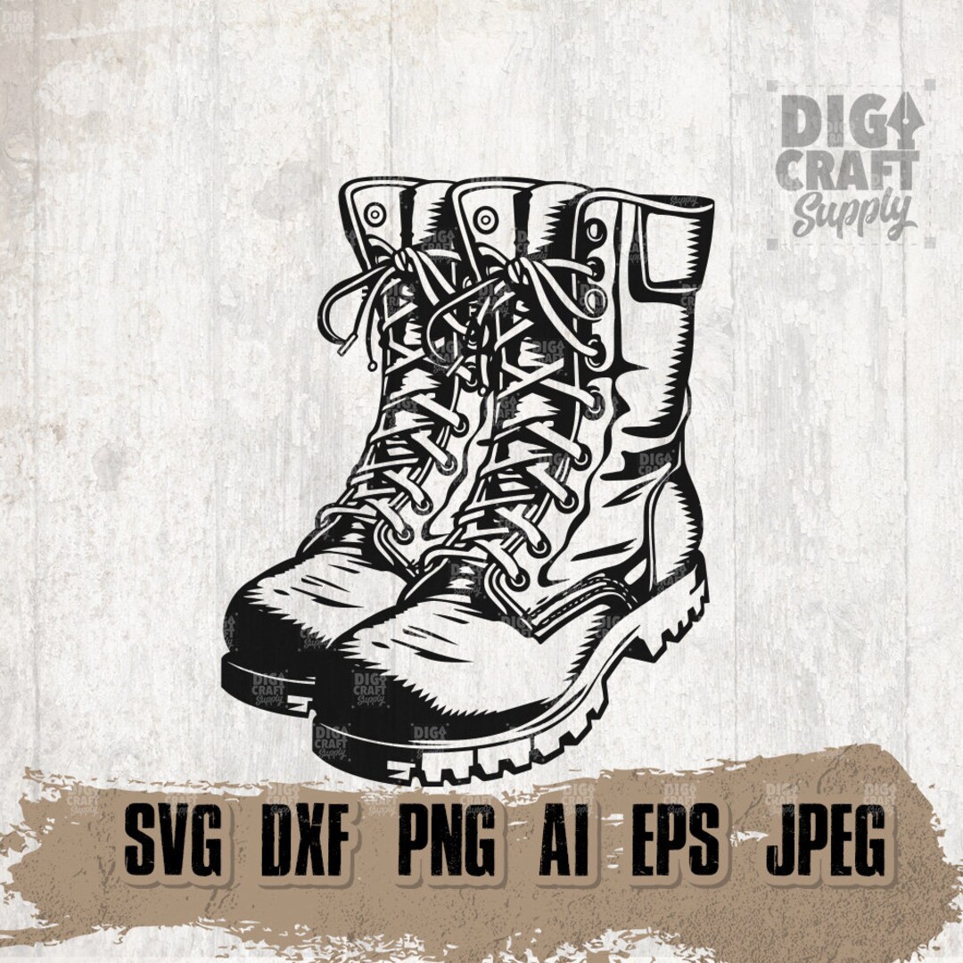 Combat Boots Svg, Military Gear Clipart, US Army Shoes Stencil ...