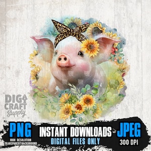 Cute Floral Pig PNG Files for Sublimation, Baby Animal Printable ...