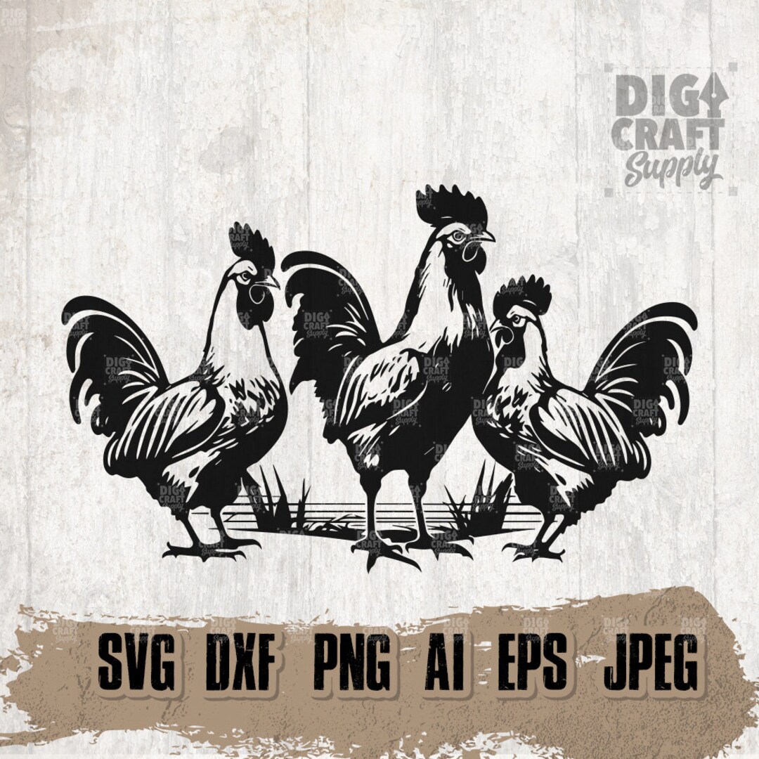 3 Rooster Svg, Farm Chicken Clipart, Cockpit Animal Stencil ...