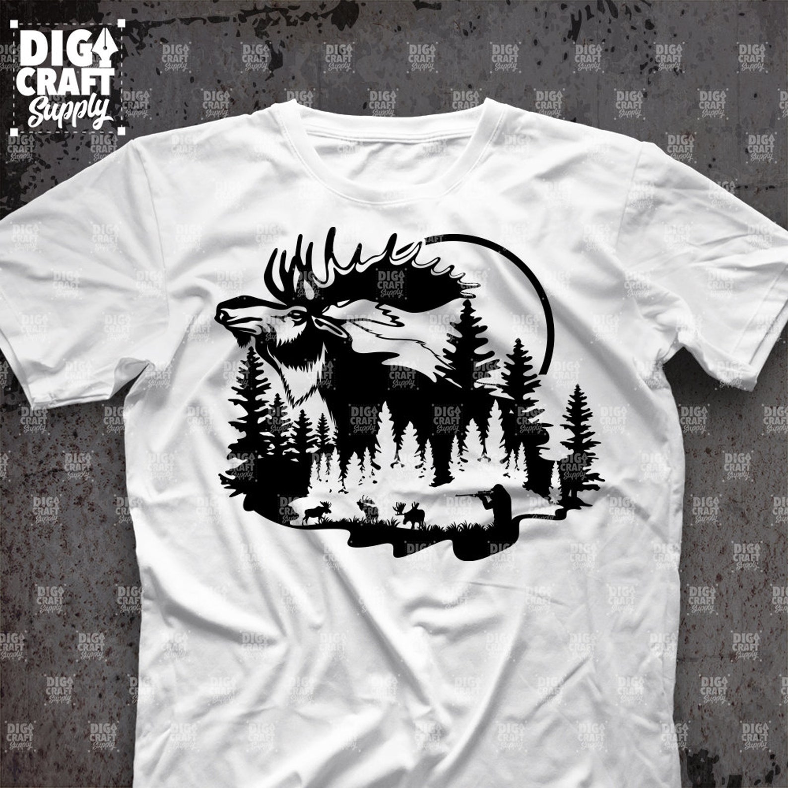 Moose Hunting Scene Svg, Moose Svg, Moose Clipart, Hunting Svg, Outdoor ...