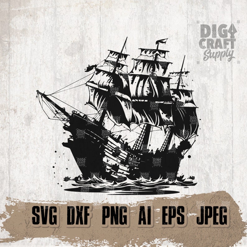 Pirate Ship Svg Black Big Boat Cutfile Bad Captain Stencil - Etsy