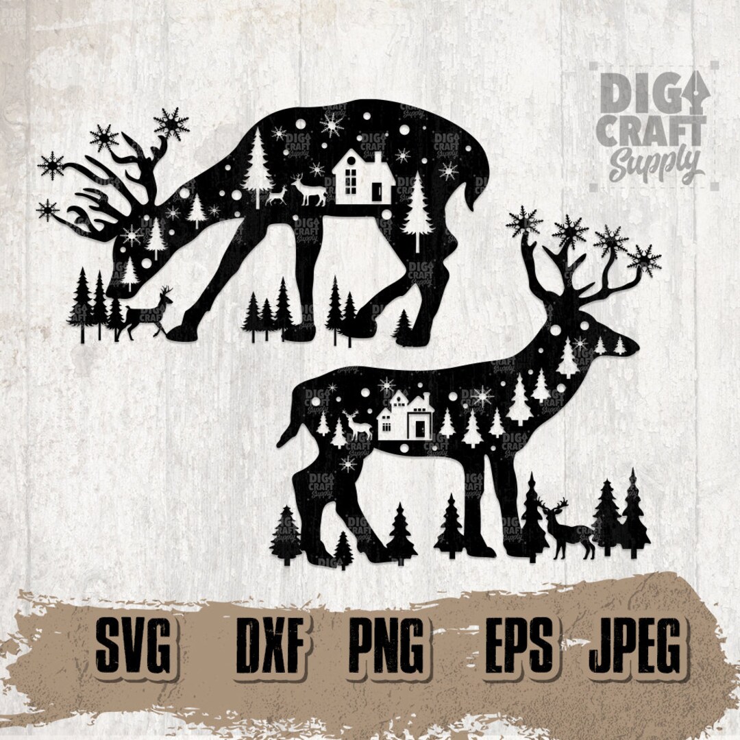 Deer Christmas Scene Svg, Christmas Scene Clipart, Deer Svg, Deer ...