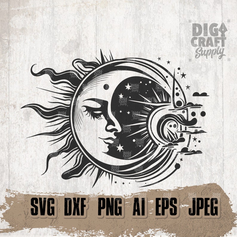 Moonshine Svg Celestial Cutfile Stars Clipart Moon Dxf - Etsy