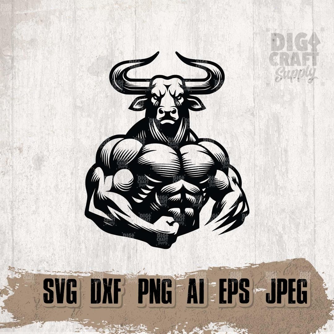 Bull Bodybuilder Svg | Bull Muscles Clipart | Bull Fitness Stencil ...