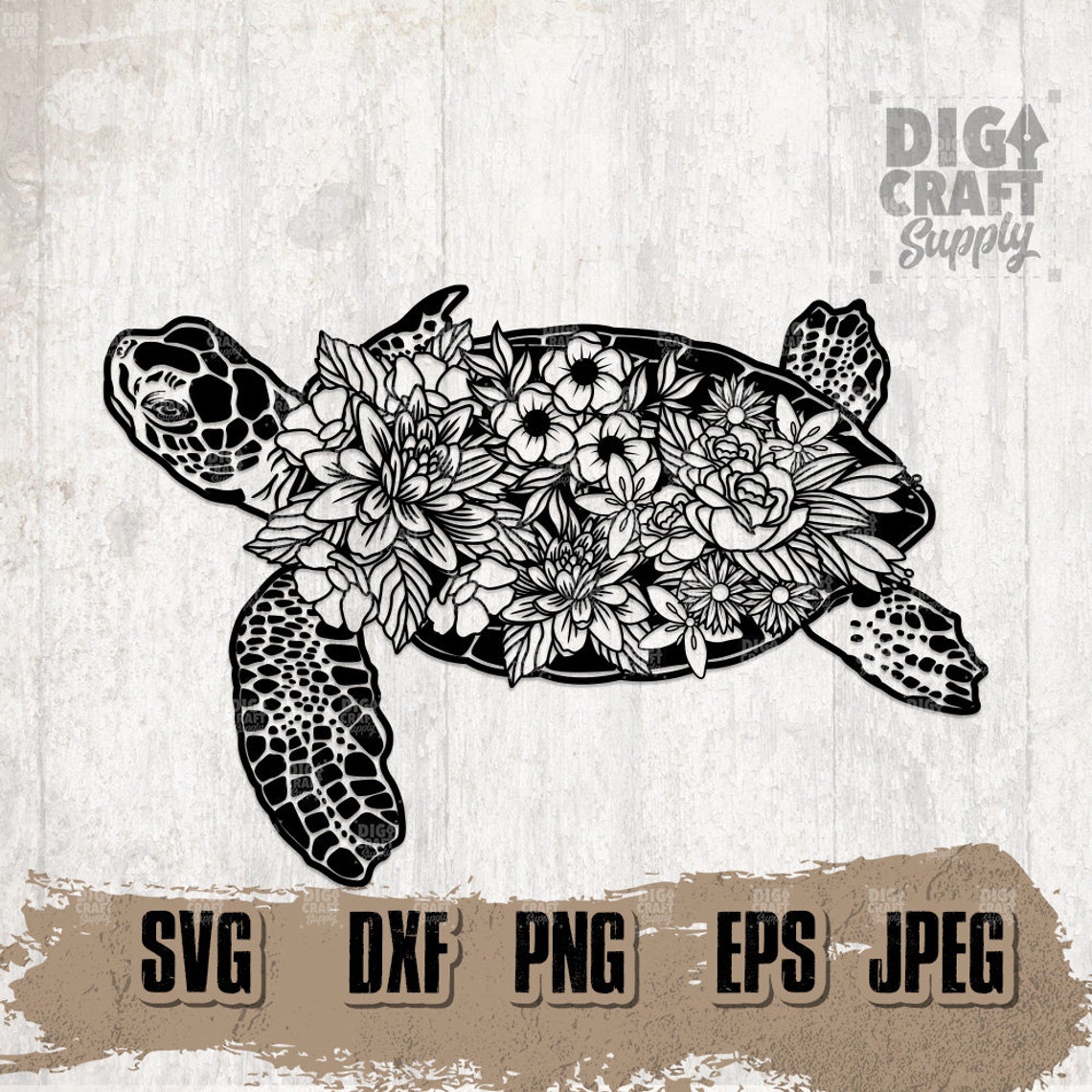 Sea Turtle Svg, Floral Water Animal Clipart, Flower Sea Creature ...
