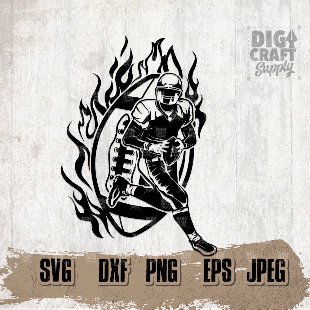 Flaming Football Player Svg Football Player Cutfile Football | Etsy