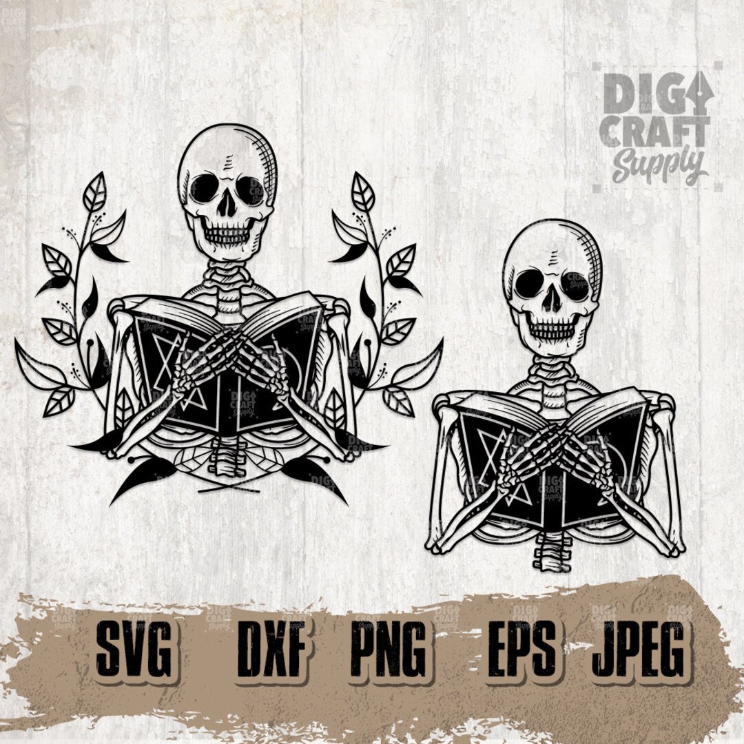 Skeleton Reading Book Spell Svg, Skeleton Svg, Witchcraft Svg, Magic ...