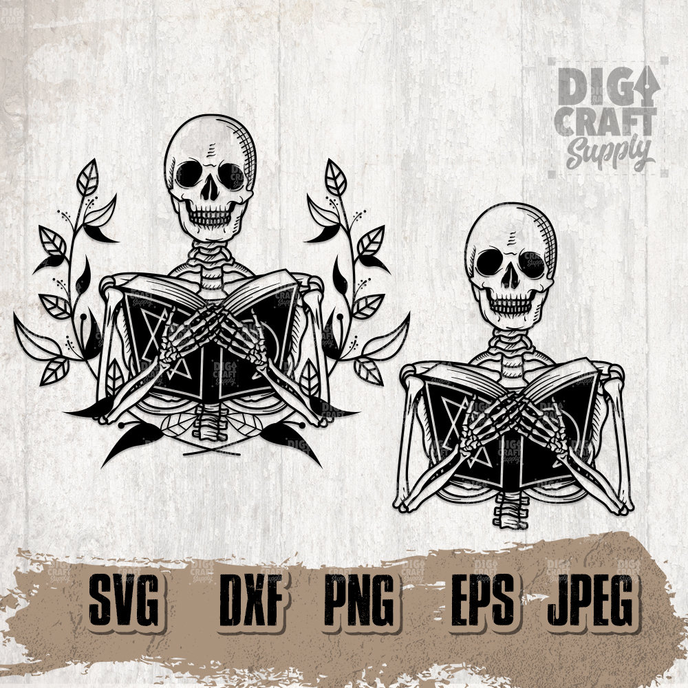 Skeleton Reading Book Spell Svg Skeleton Svg Witchcraft Svg - Etsy