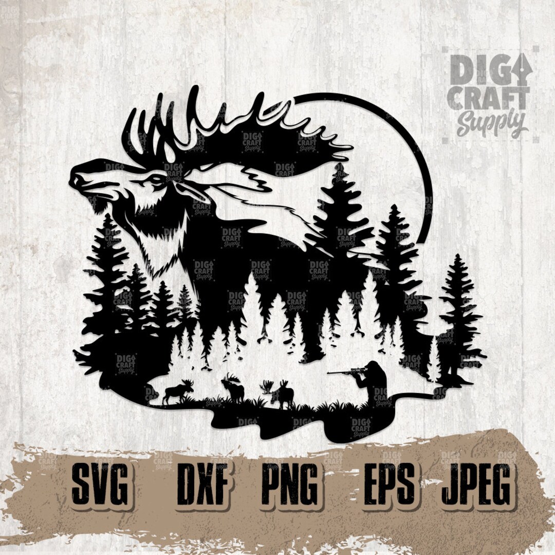 Moose Hunting Scene Svg, Moose Svg, Moose Clipart, Hunting Svg, Outdoor ...