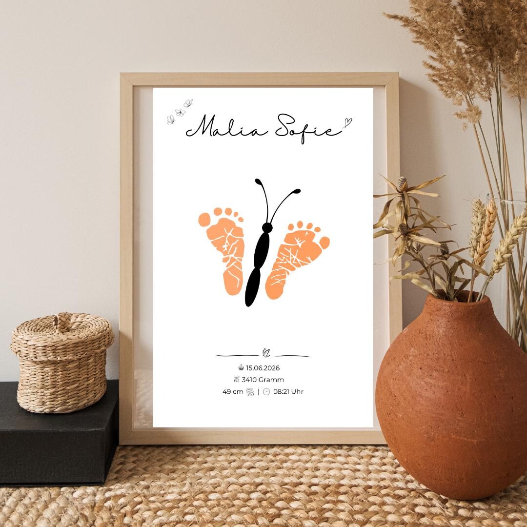Butterfly Baby Footprints Template – Personalized DIY Gift for Birth ...