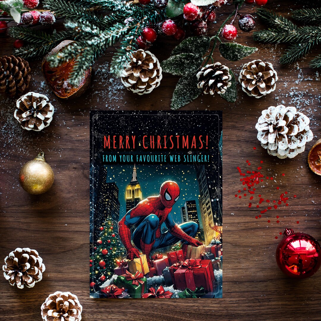 Spiderman Christmas Card, Greeting Card,christmas Card, Avengers Card ...