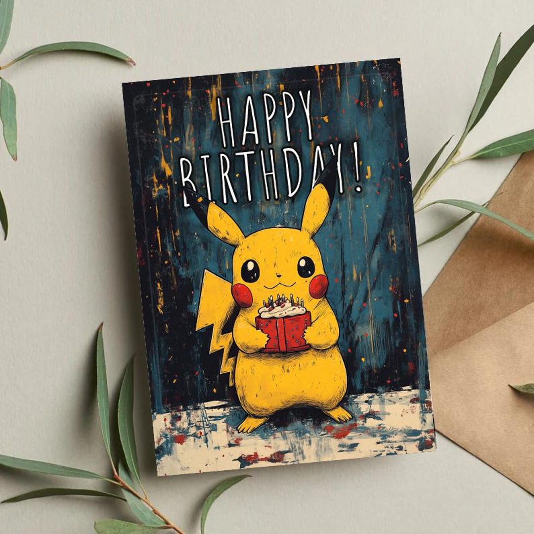 Pikachu Birthday Card, Pokemon Birthday Card, Greeting Card, Birthday ...