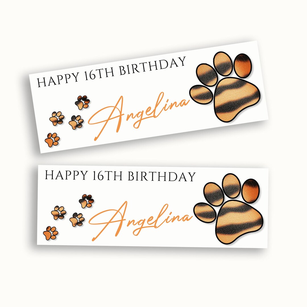 Personalised Tiger Print Paw Birthday Banner | Animal Print Party ...