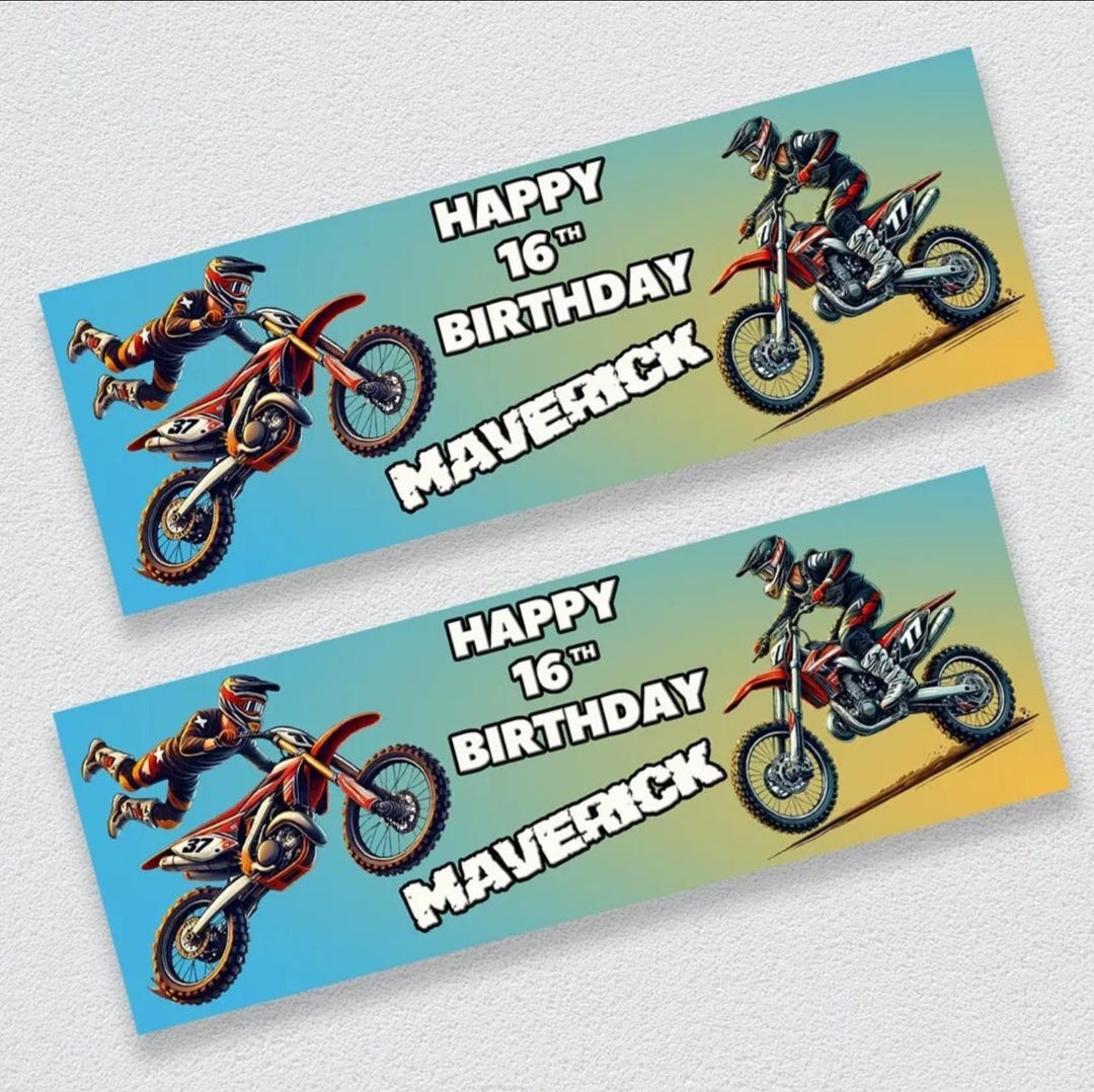 Motocross Bikes Vector Theme Birthday Banner Personalised Celebration ...