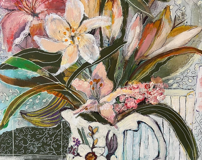 Flower Time - Bloomsbury Style Still Life Painting of Flowers in a Vase ...