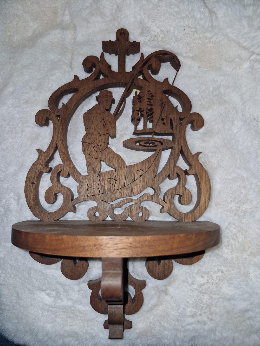 Vintage Laser Cut Art Sconce. Depicts a Fisherman With Trees. Aprox ...