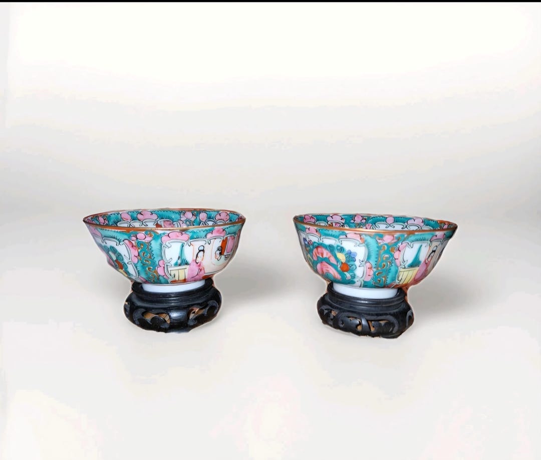 Antique Chinese Rose Medallion Rice Bowls 4.5-inch, Pair - Etsy